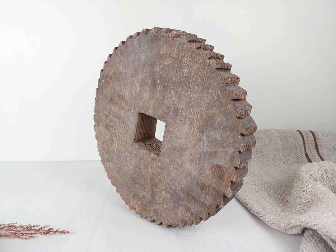 Antique Wooden Gear Wheel From Weaving Workbench. Vintage Hand-carved ...