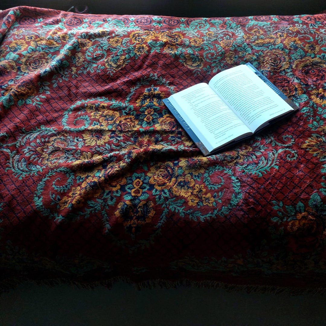 Vintage Darck Red Velvet Throw Blanket. Ethnic Armchair or Bed Cover ...