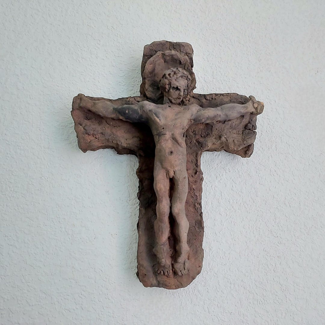 Vintage Handmade Ceramic Cross Crucifix Wall Decor Intricately Detailed ...