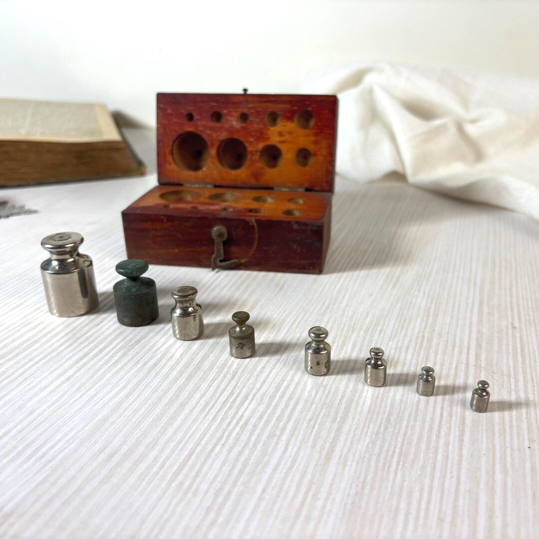 Antique Scale Weights in Wooden Case, Vintage Measurement Set ...