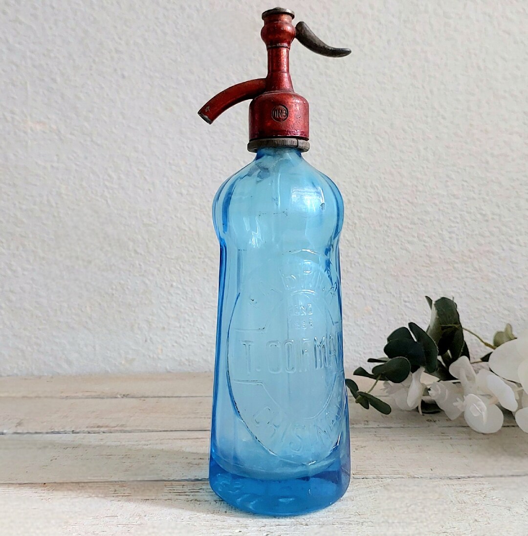 Vintage Blue Glass Bottle Seltzer. Antique Faceted Soda Siphon. Faceted ...