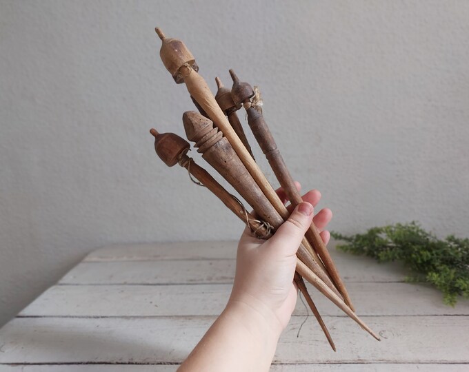 Set of 6 Vintage Wooden Spindle - Antique Handcrafted Tool for Crafters ...