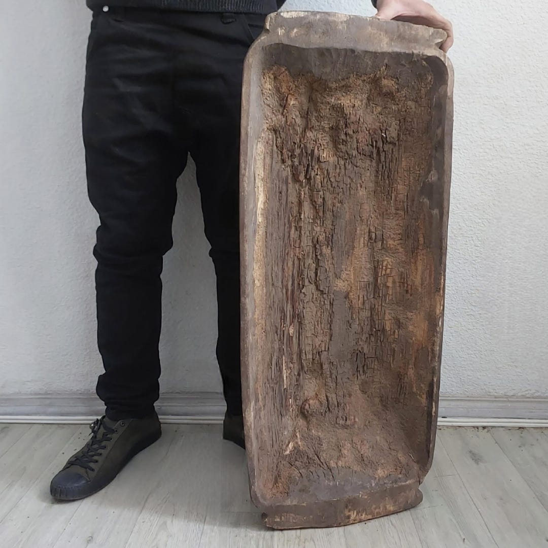 Vintage Hand Carved Wooden Trough. Old Primitive Farmhouse Bread Bowl ...