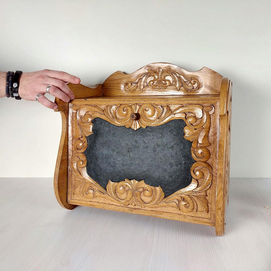 Vintage Carved Oak Wood Bread Box Antique Kitchen Organizer Bakery - Etsy