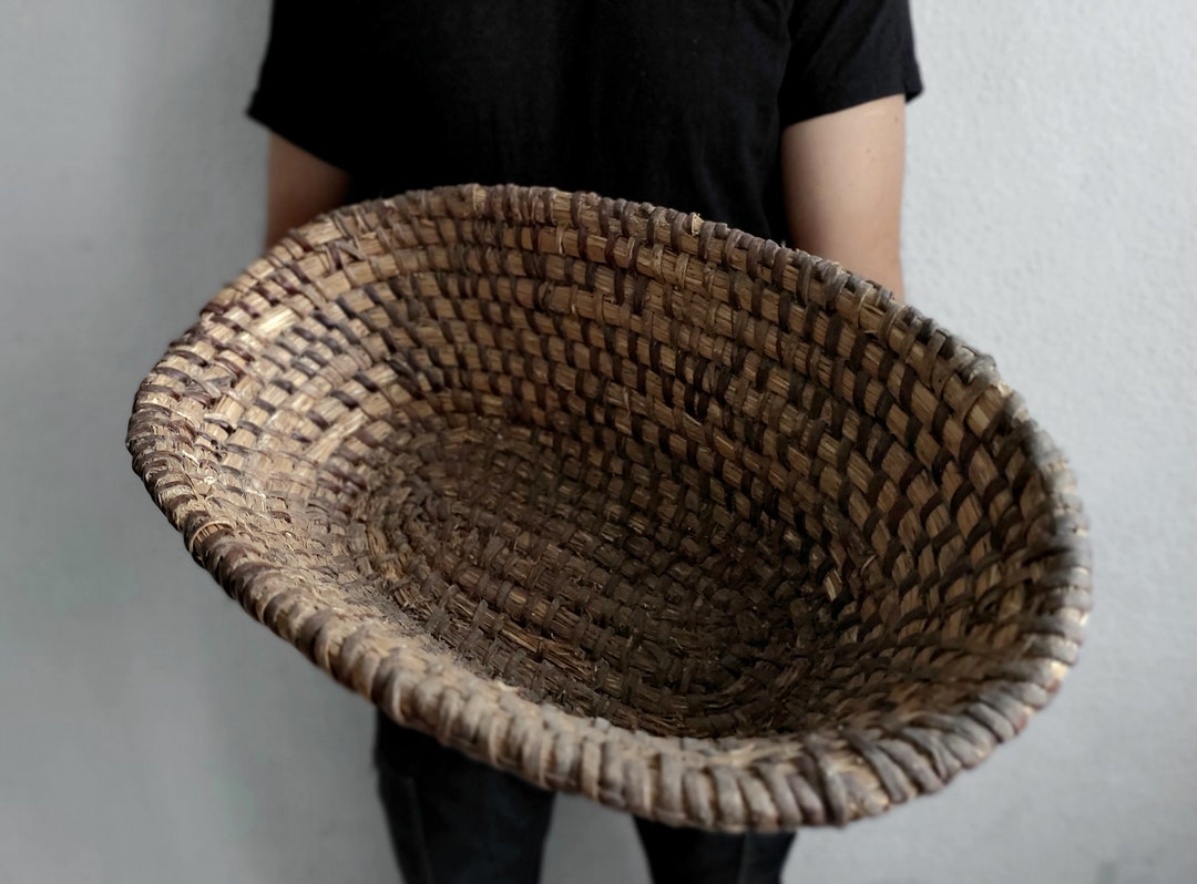 Old Oval Antique Grass Rye Basket. Vintage Grain Storage. Primitive ...