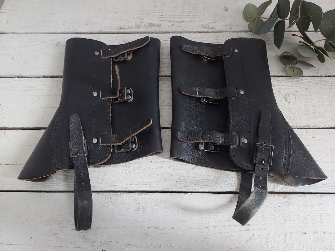Vintage Classic Military Gaiters. Black Leather Army Boot Gaiters ...