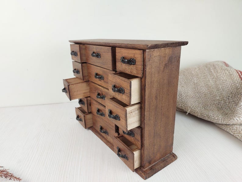 Vintage Wooden Tabletop Jewelry Chest Many Drawers Organizer - Etsy