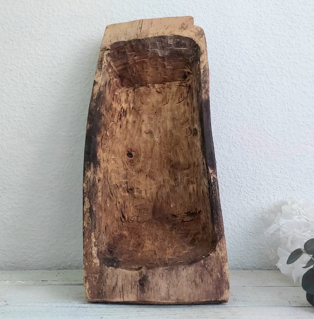 Vintage Hand Carved Wooden Trough. Old Primitive Farmhouse Bread Bowl ...