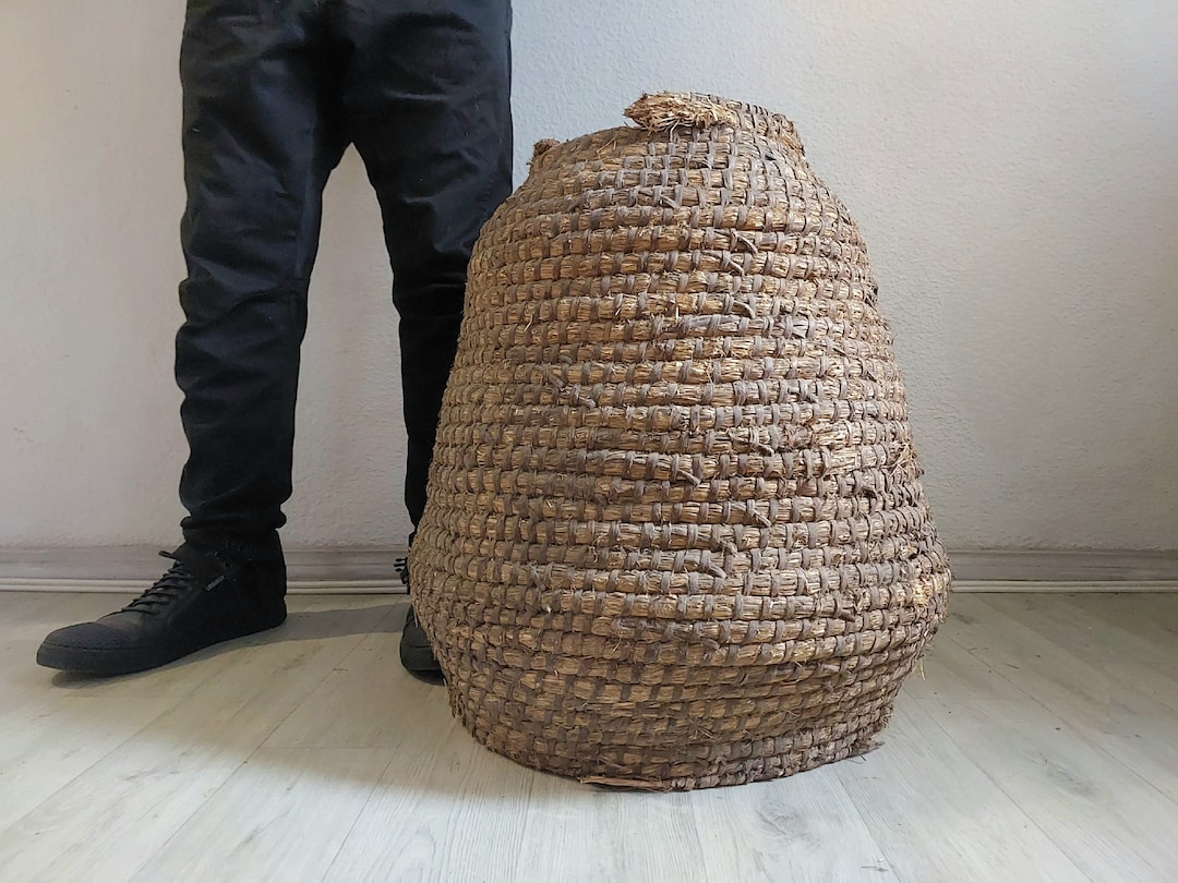 Old Antique Grass Rye Basket. Vintage Big Grain Storage. Primitive ...