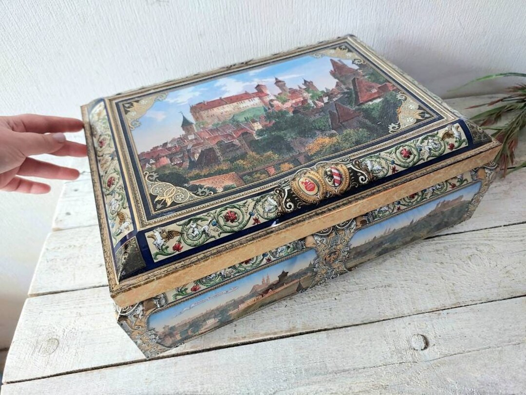 Big Vintage Tin Box. Old Collectible Tin Storage, Rectangular Treasure ...