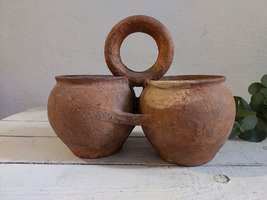 Old Brown Double Pot. Rare Clay Vessel-twins. Collectible Wabi Sabi or ...