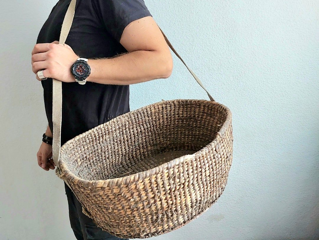 Old Big Antique Grass Rye Basket. Vintage Big Grain Storage. Primitive ...