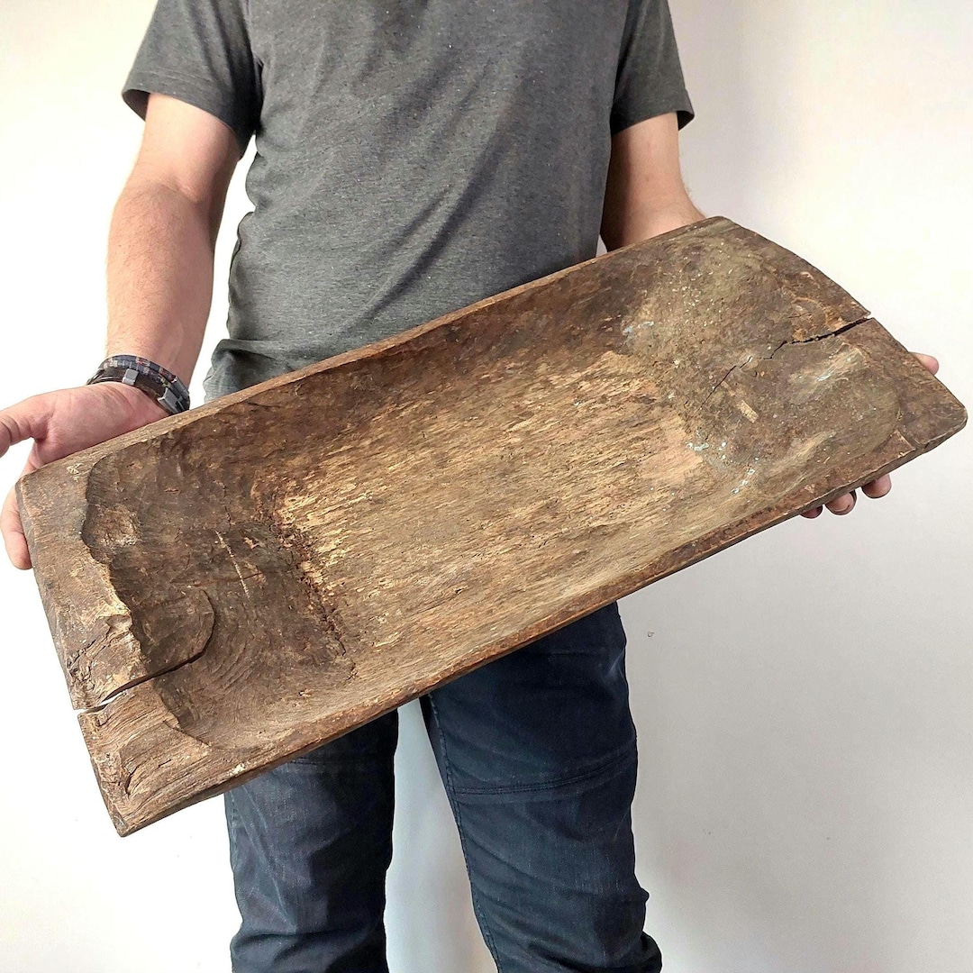 Vintage Hand Carved Wooden Trough. Old Primitive Farmhouse Bread Bowl ...