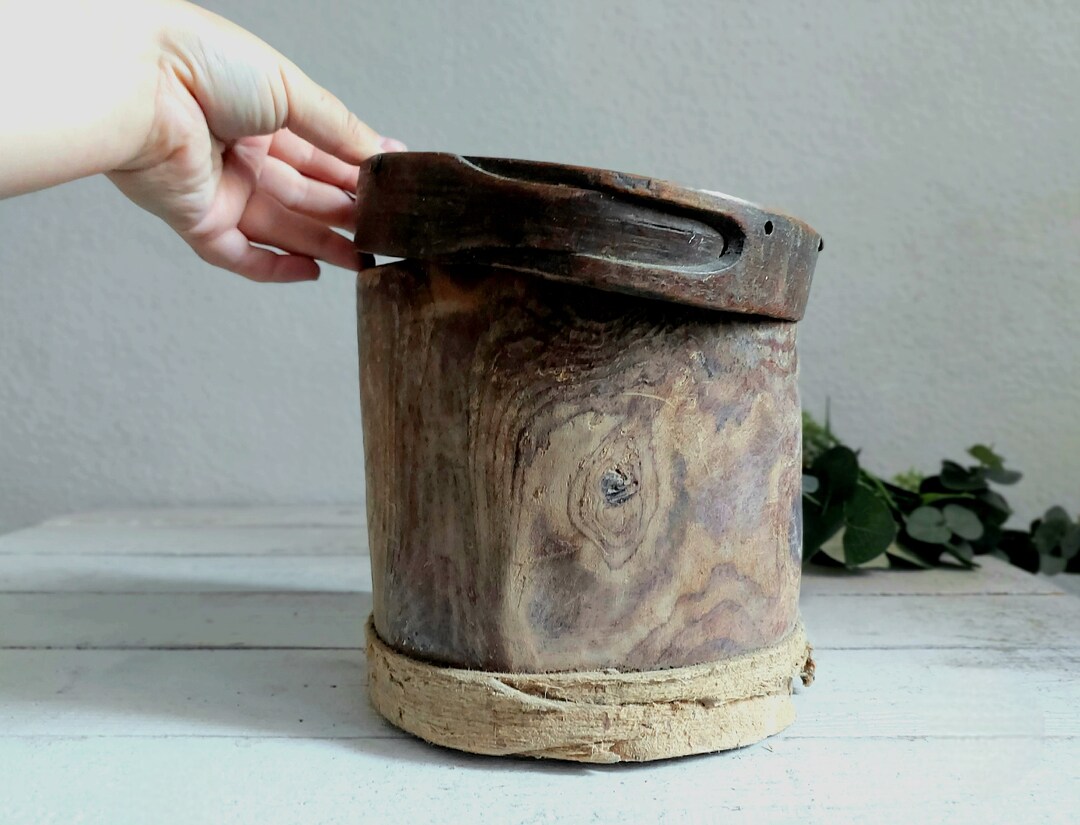 Vintage Small Wooden Barrel With Lid Rustic Primitive Hand - Etsy