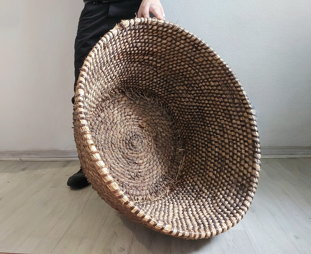 Old Antique Grass Rye Basket. Vintage Big Grain Storage. Primitive ...