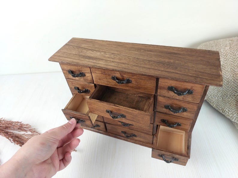 Vintage Wooden Tabletop Jewelry Chest Many Drawers Organizer - Etsy