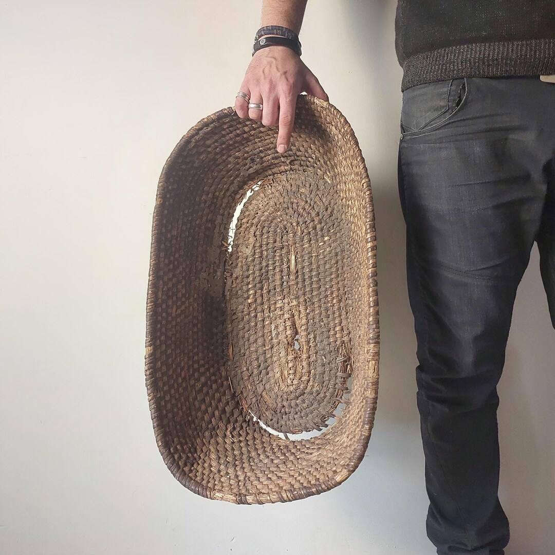 Old Antique Grass Rye Basket. Vintage Big Grain Storage. Primitive ...