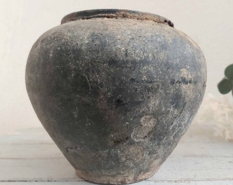 Antique Dusty Gray Ceramic Pot With Lid. Wabi Sabi Rare Old Pottery ...