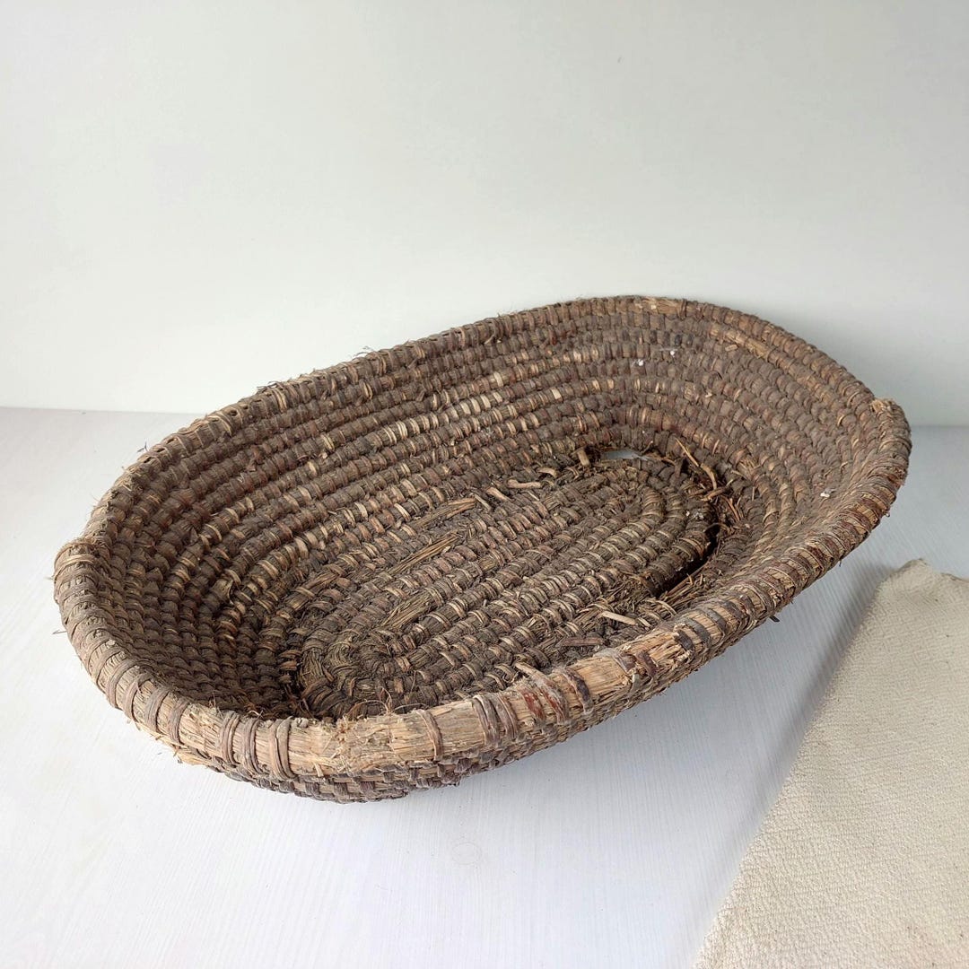 Old Antique Grass Rye Basket. Vintage Big Grain Storage. Primitive ...