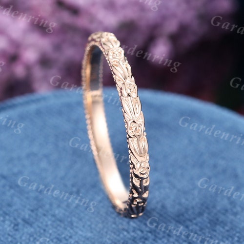 Rose Gold Art Deco Band. Rose Gold Wedding Band. Stacking | Etsy