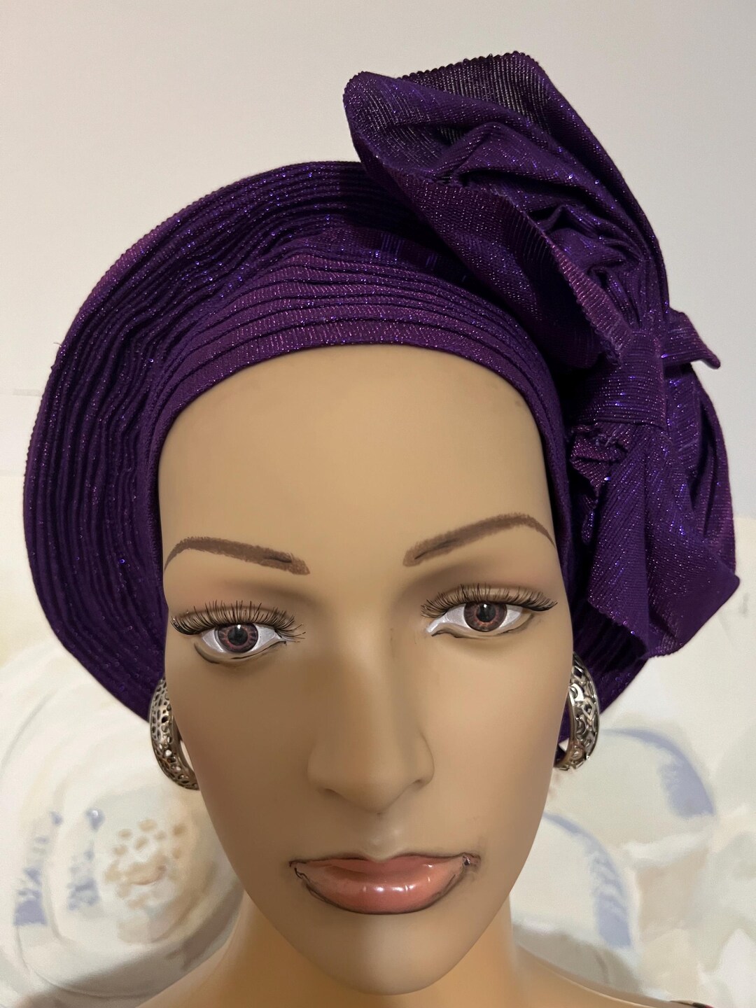 African Nigerian Purple Party Auto Gele With Bow / Ready to Wear ...