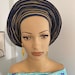 African Nigerian Round Navy Blue and Gold Striped Auto Gele | Ready to ...