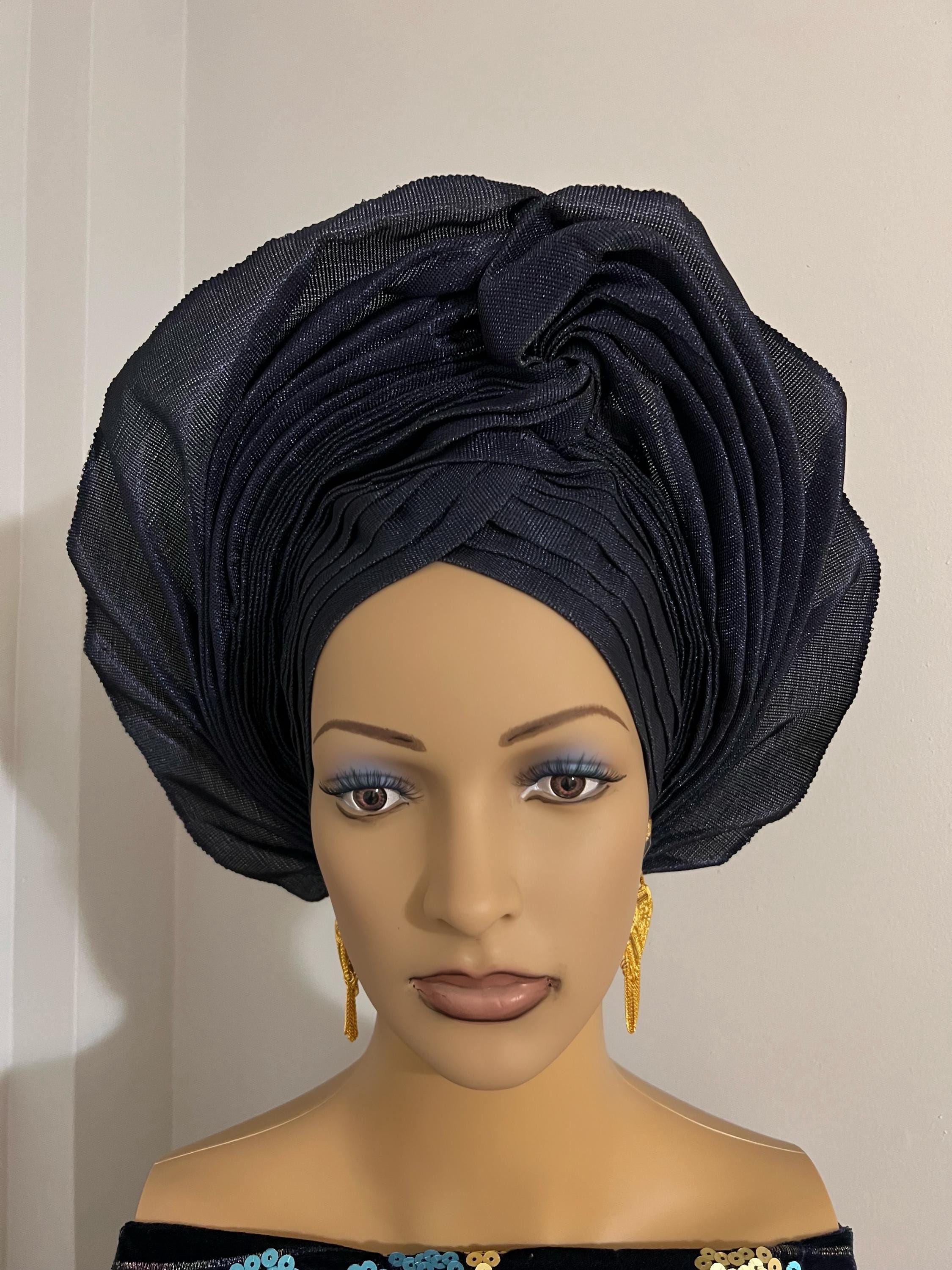 African Nigerian Navy Blue Wedding Party Aso Oke Auto Gele | Ready to ...