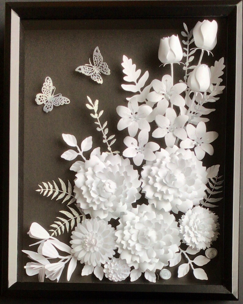 Flower Wall Art Handcrafted Butterflies Roses Lilies Mum Paper Floral ...