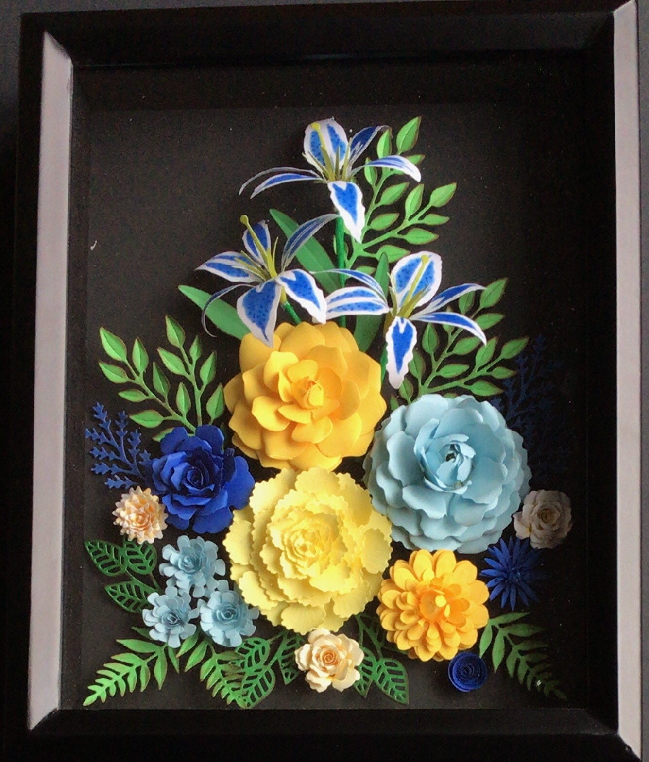 Shadow Box Frame Flower Wall Art Handcrafted Enchanted Yellow Blue ...