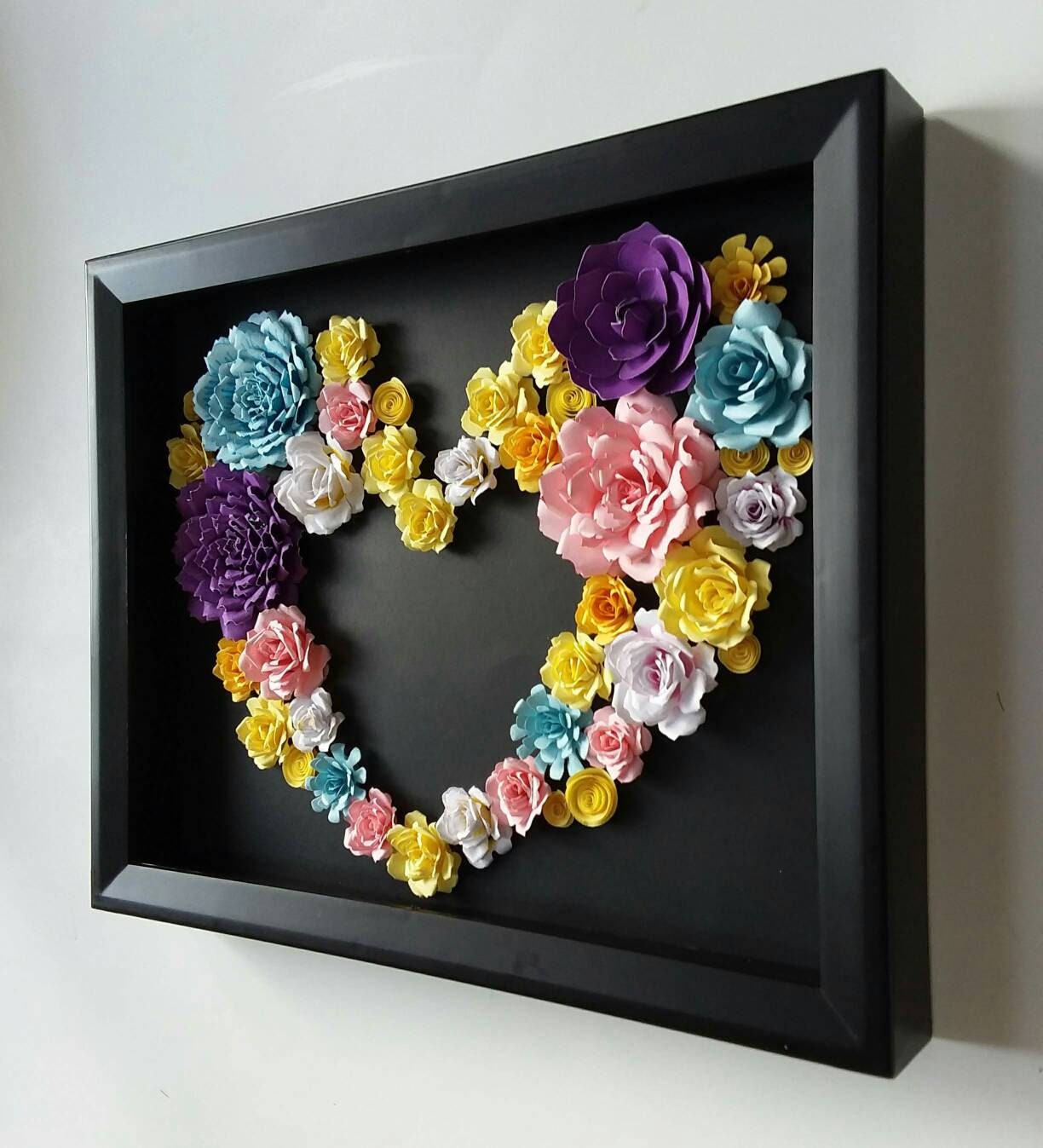 Shadow Box Frame Rainbow Rose Heart Shape Floral Arrangement Home ...