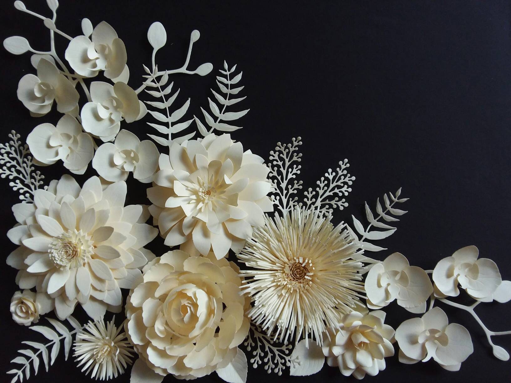Orchids Roses Lilies Mum 3D Handcrafted Paper Floral Arrangements Wall ...