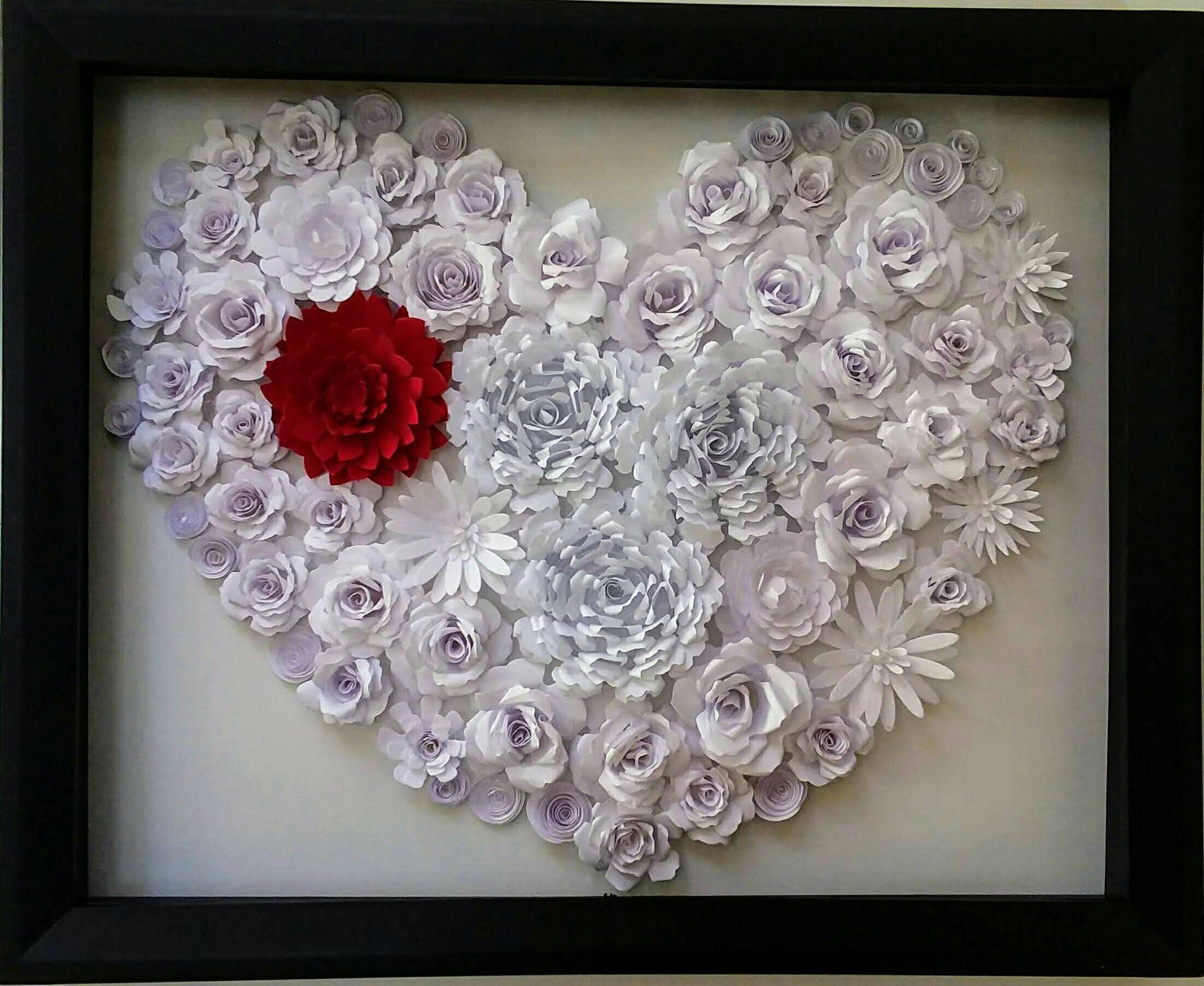 3-D Flower Wall Art Handcrafted Heart Shape Roses Floral - Etsy