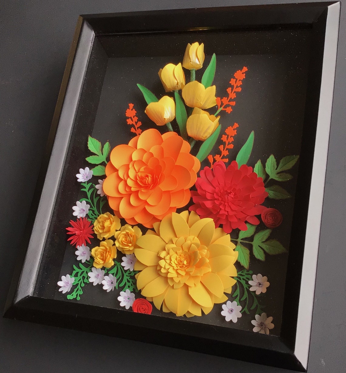 3D Flower Wall Art Handcrafted Multicolor Tulips Rose Mum Spring Floral ...