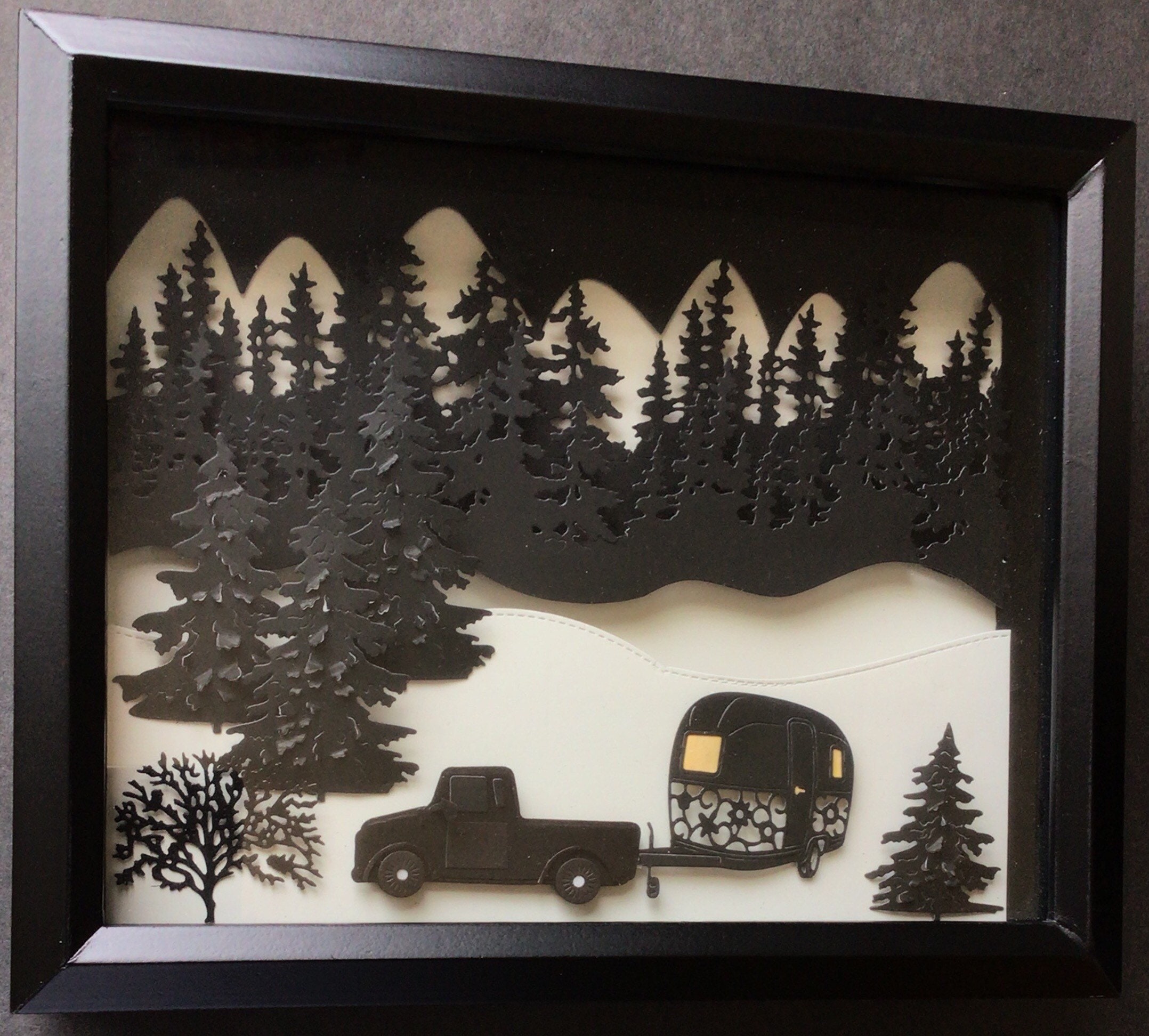 Wall Art 3D Handcraft Winter Camping Adventure Scene Shadow Box Frame ...
