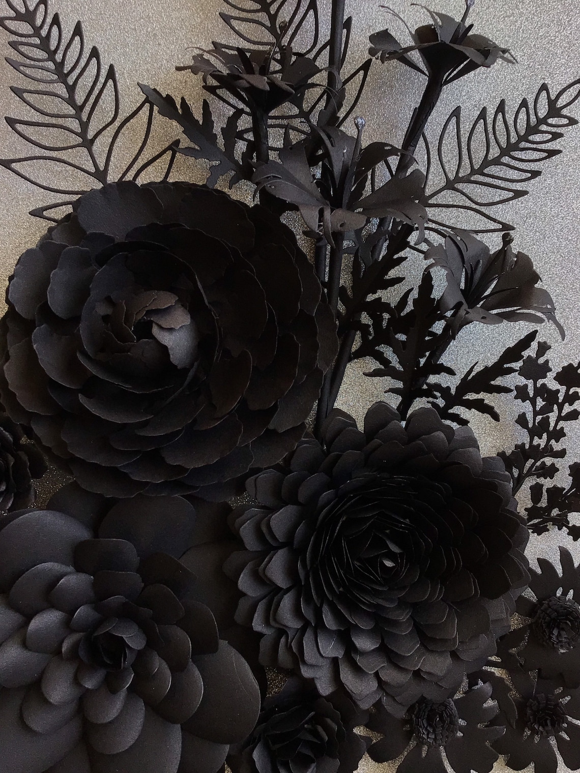 Black Rose Flower Arrangement Silver Glittery Background 3-D | Etsy