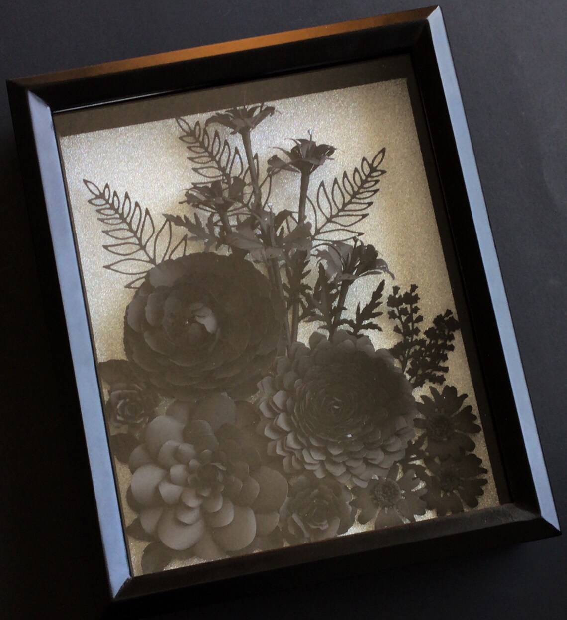 Black Rose Flower Arrangement Silver Glittery Background 3-D Wall Art ...