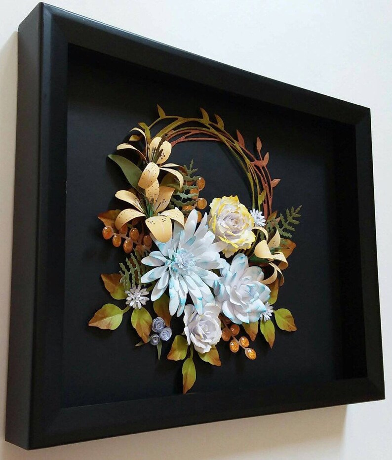 Handcrafted Floral Wreath 3D Paper Flower Shadow Box - Etsy