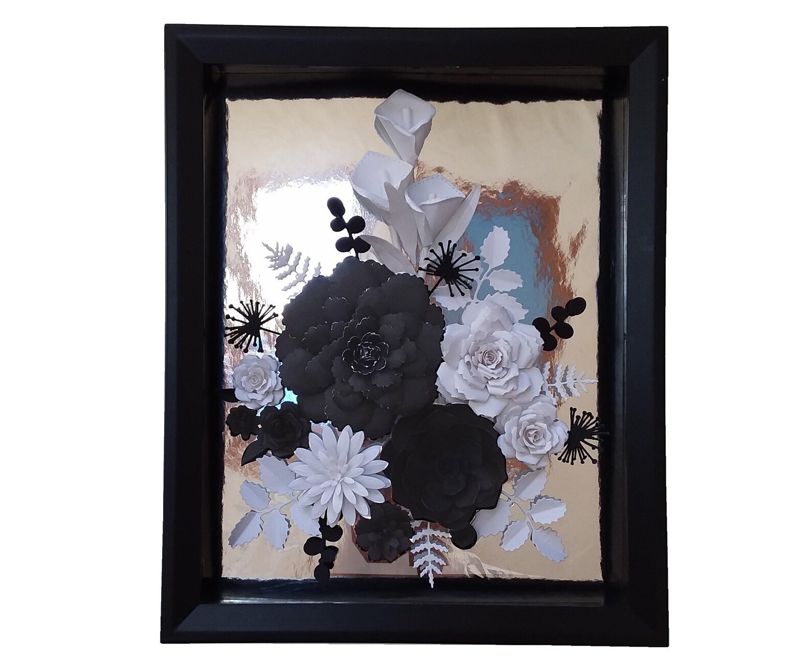 3D Paper Flower Wall Art, Black & White Floral Shadow Box - Etsy