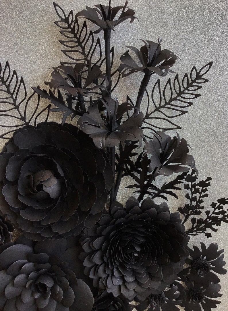 Black Rose Flower Arrangement Silver Glittery Background 3-D Wall Art ...