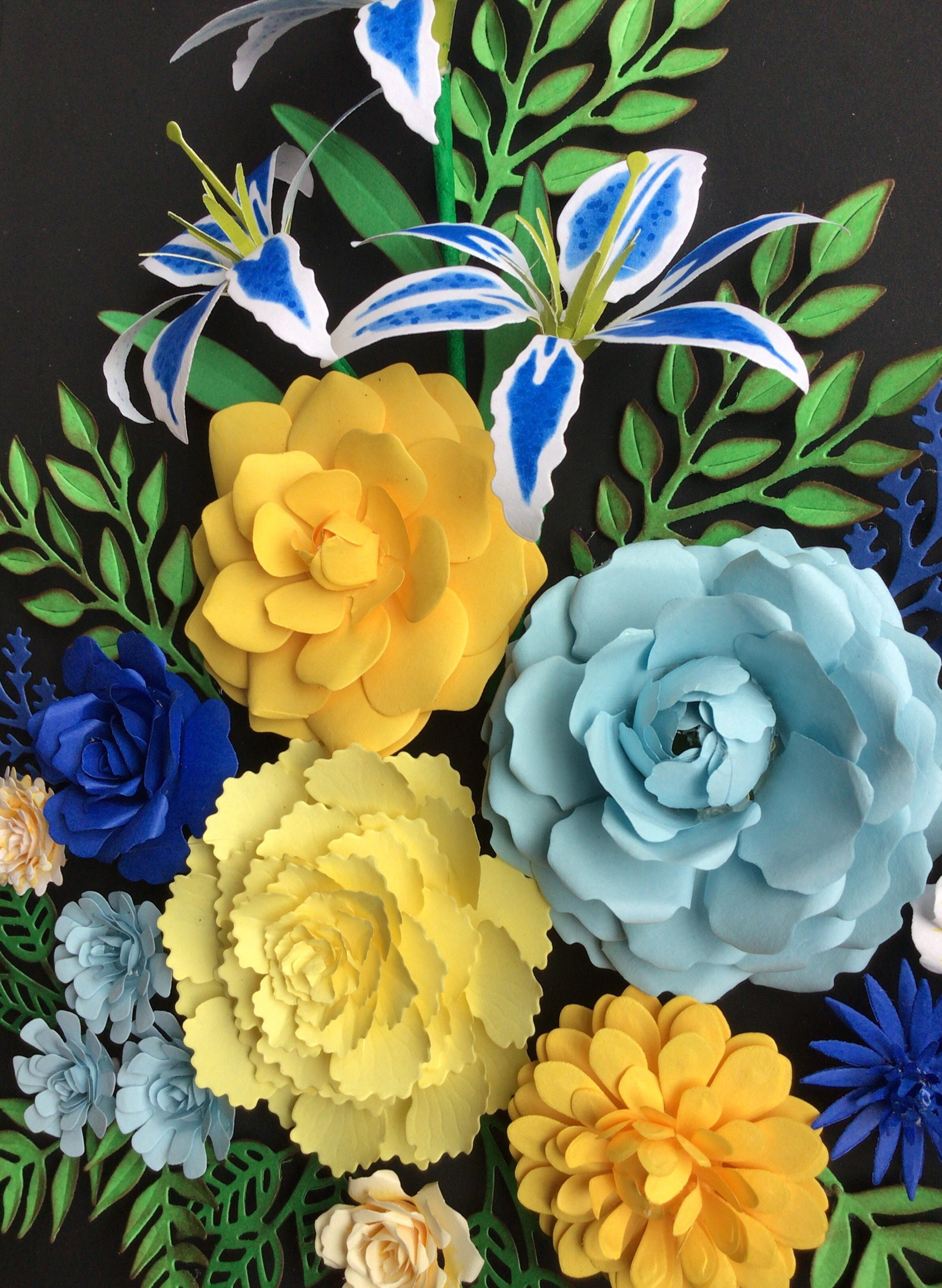 Shadow Box Frame Flower Wall Art Handcrafted Enchanted Yellow Blue ...