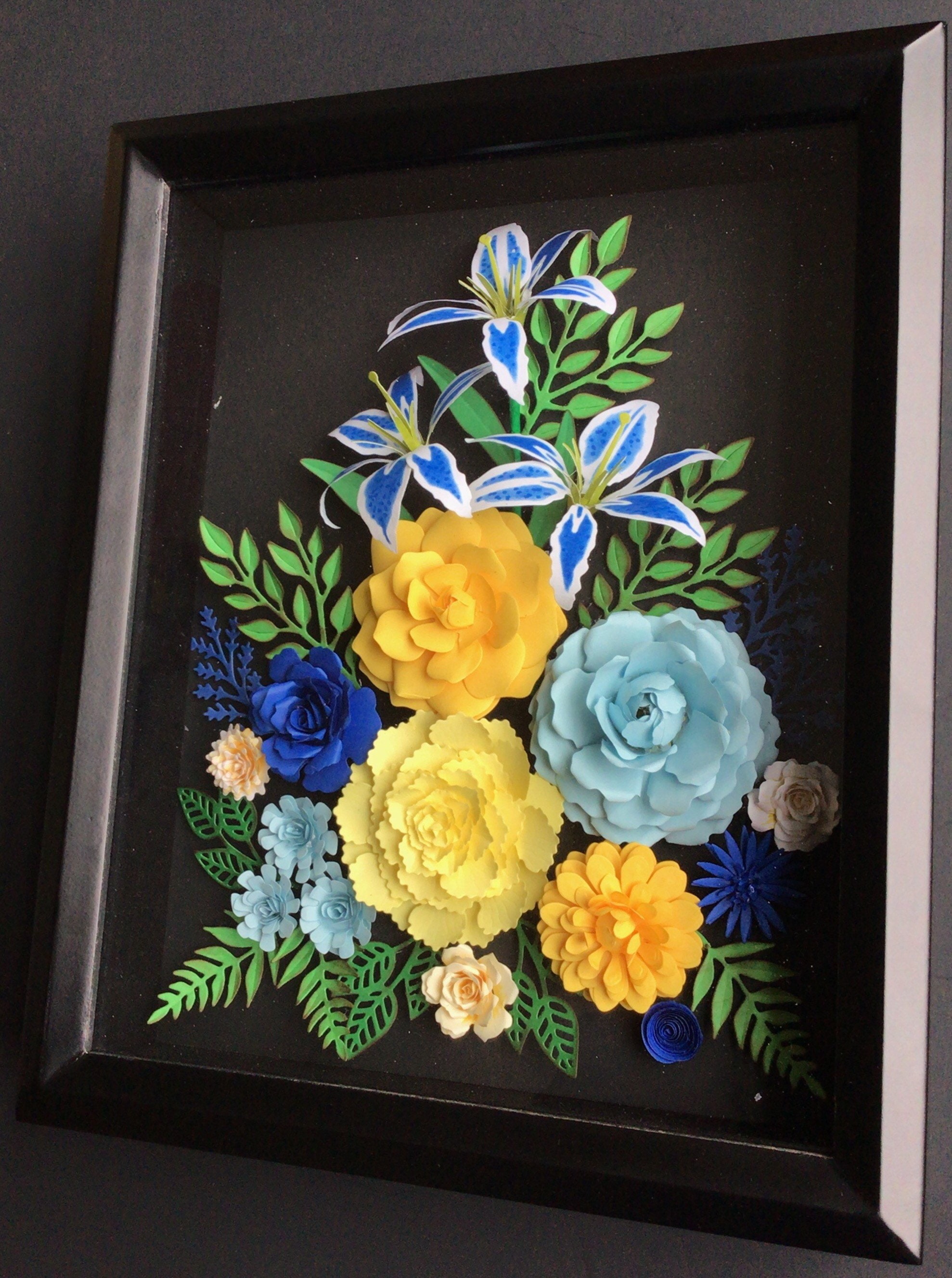 Shadow Box Frame Flower Wall Art Handcrafted Enchanted Yellow Blue ...