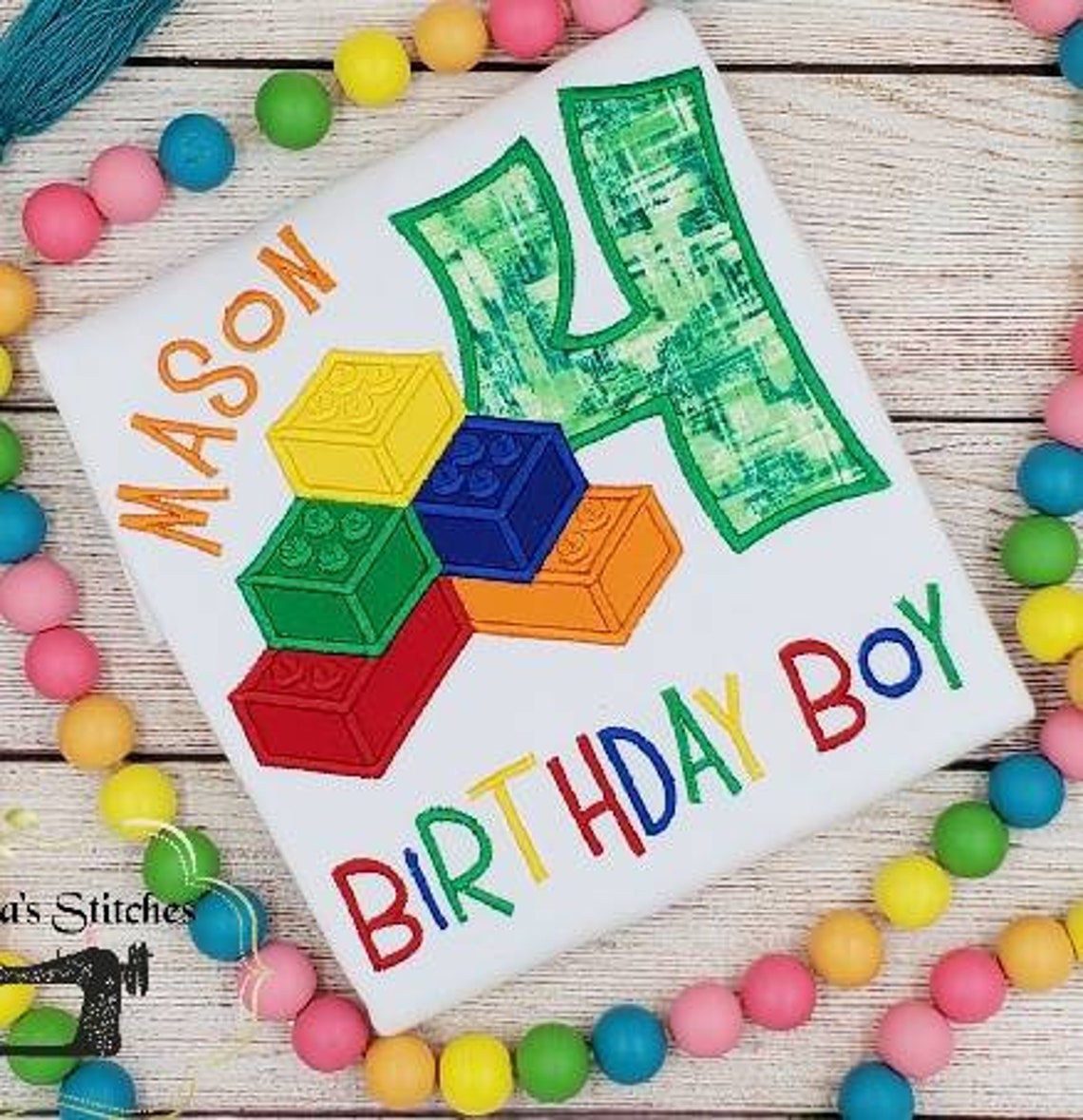 Boys Building Blocks Birthday Shirt Boys Colored Blocks | Etsy