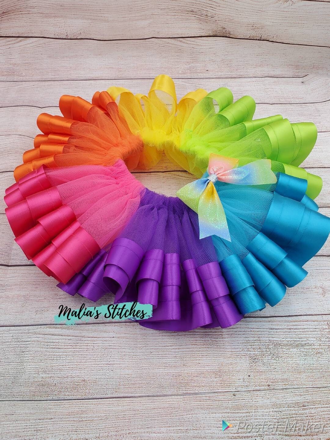 Rainbow Ribbon Trim Tutu, Rainbow Tutu, Rainbow Dance Tutu, Rainbow ...