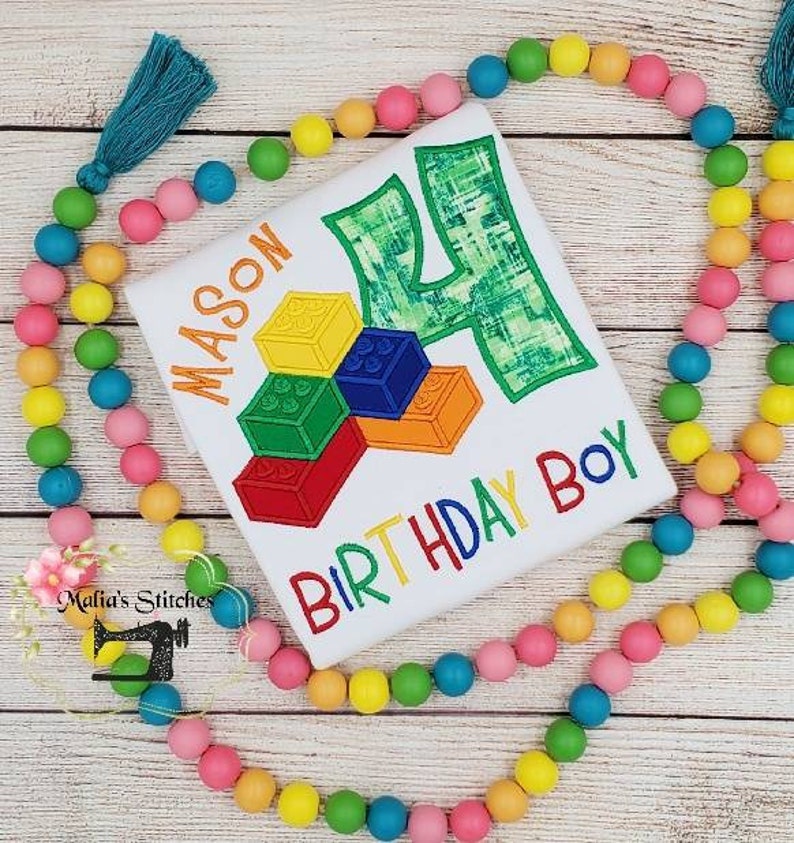 Boys Building Blocks Birthday Shirt Boys Colored Blocks | Etsy