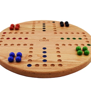 Marble Board Game Round Solid Oak Wood Hand Painted 4 Player - Etsy