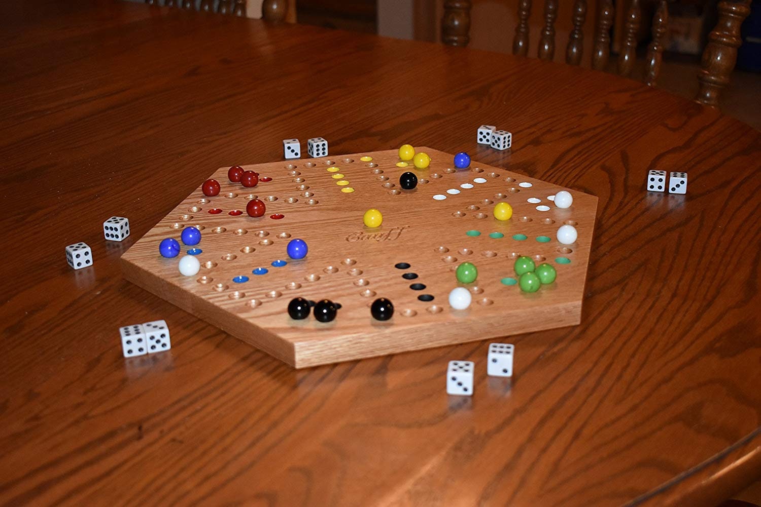 Solid Oak Double Sided Marble Board Game With Hand Painted Holes - Etsy
