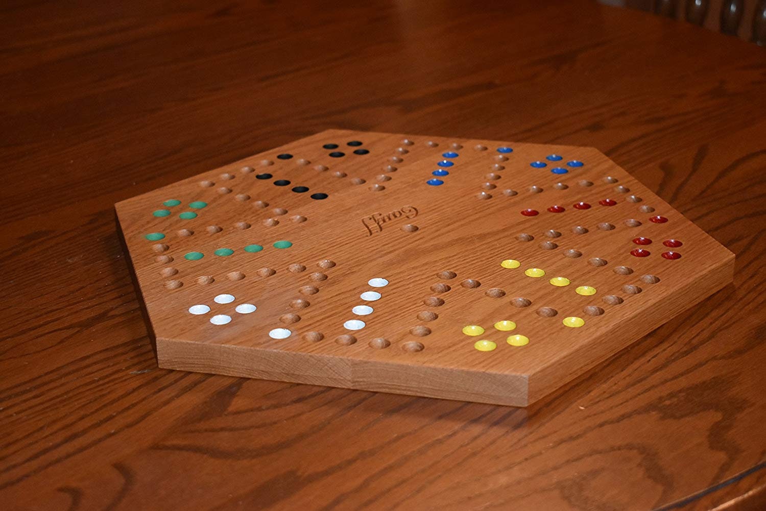 Solid Oak Double Sided Marble Board Game With Hand Painted Holes - Etsy