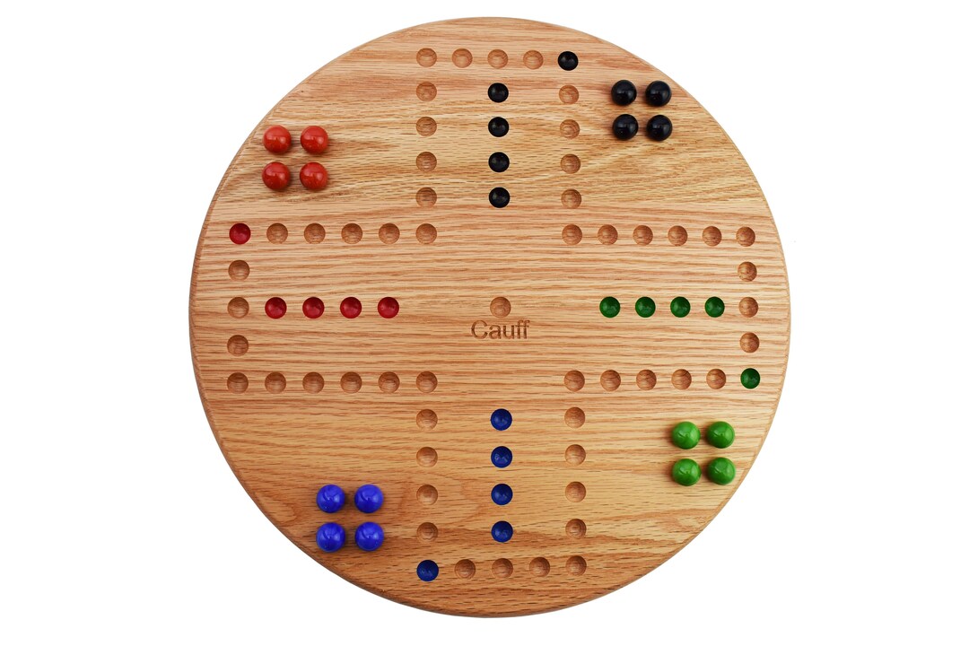 Marble Board Game Round Solid Oak Wood Hand Painted 4 Player - Etsy