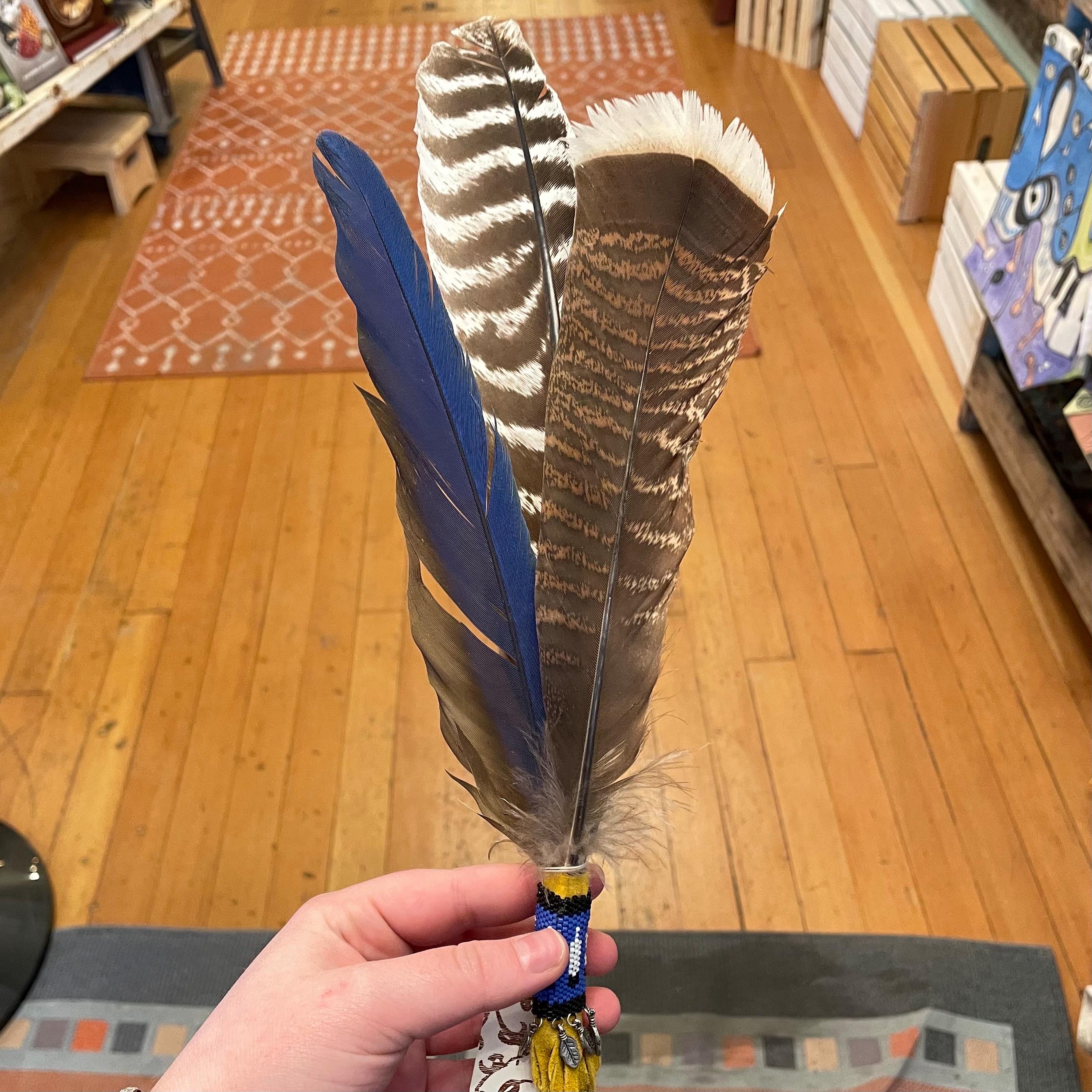 Smudge Feather With Beaded Buckskin Handle; Native Made by Cree ...