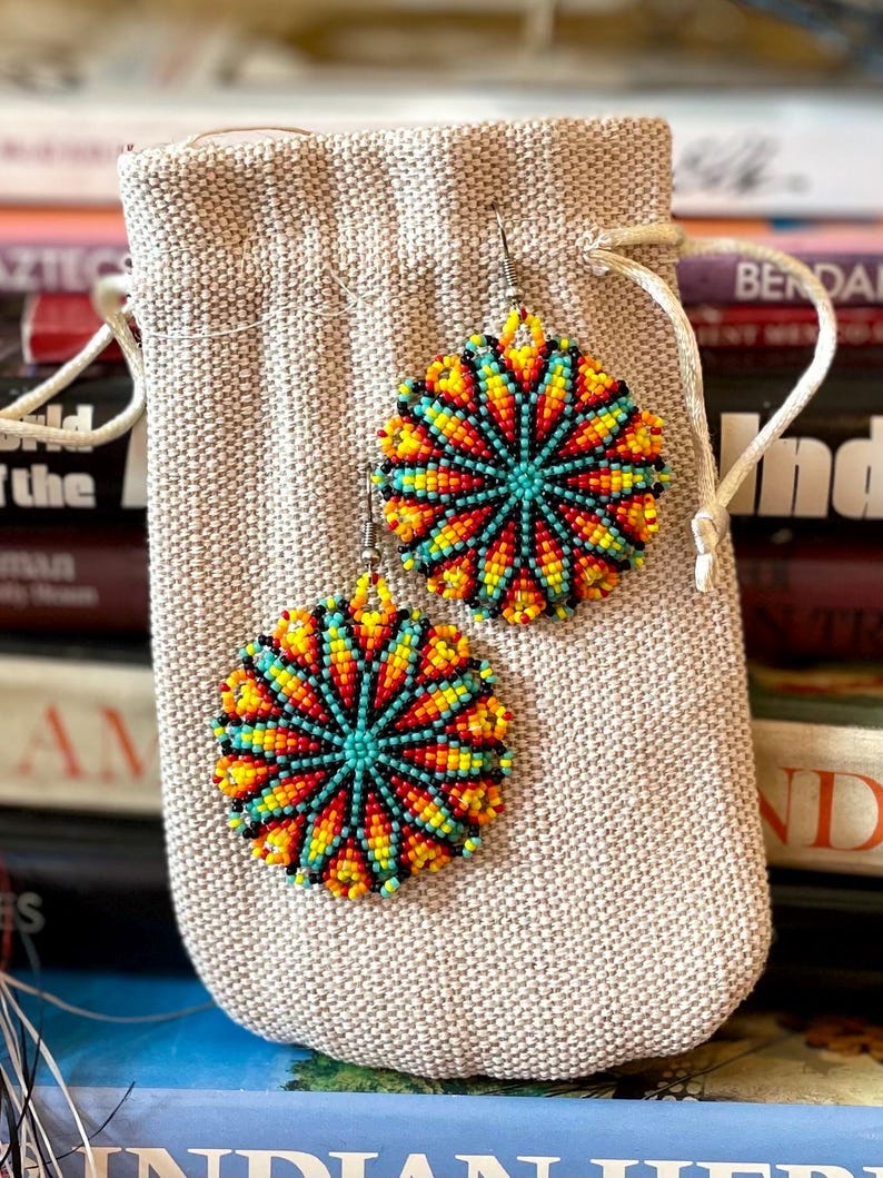 Authentic Native Made Beaded Rosette Earrings; Many Colors; Northern ...